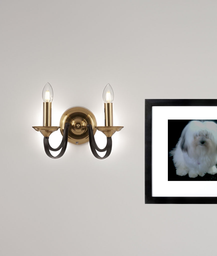 Traditional Style Double Arm Dark Brown & Brown Metal Wall Light