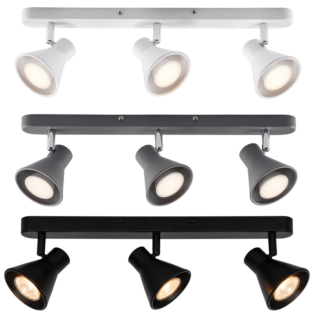 Adjustable Triple Spotbar in 3 Finishes - Flush Mounted to Ceiling