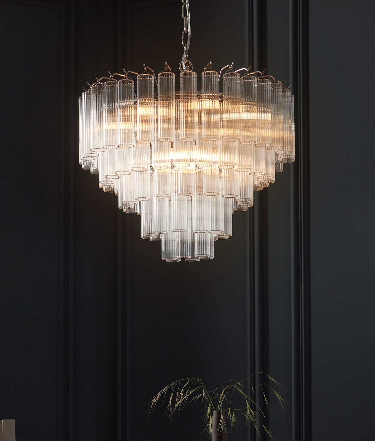 5 Tier Stunning Chandelier with Reeded Cylinder Glass Tubes