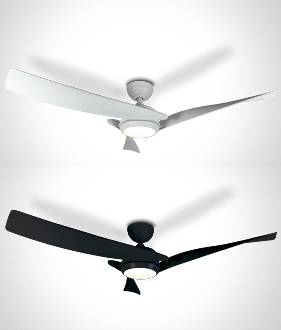 LED Ceiliing Fan in White or Black with Curved Triple Blades