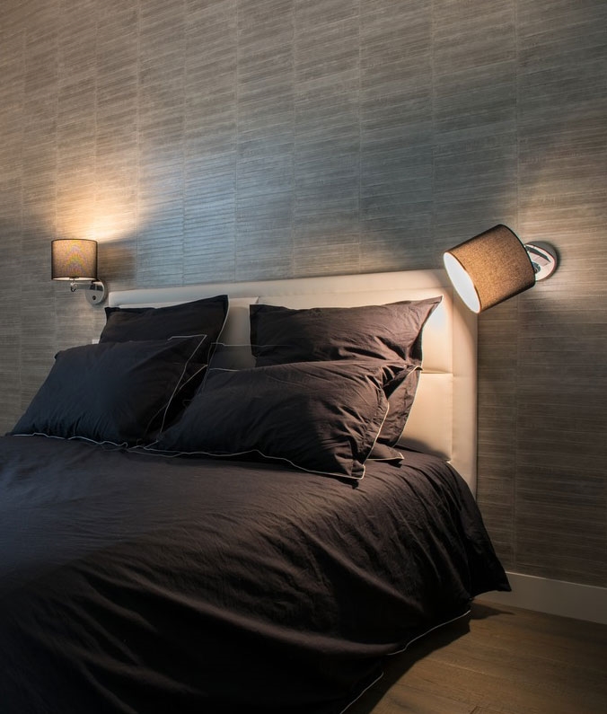 Shaded Adjustable Bedside Wall Light - Chrome & Switched