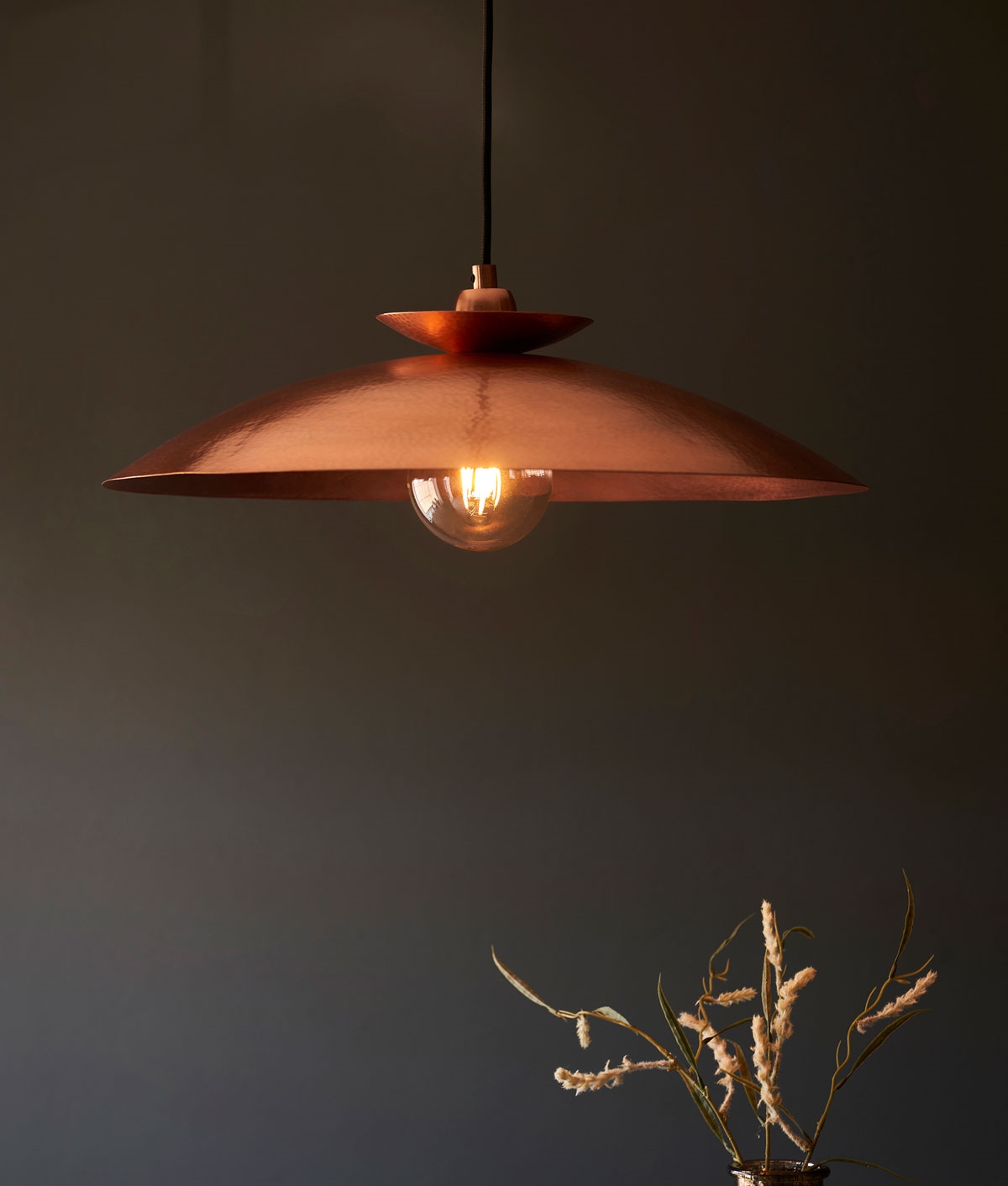 Large Hammered Copper Pendant - Cymbol Style Shade