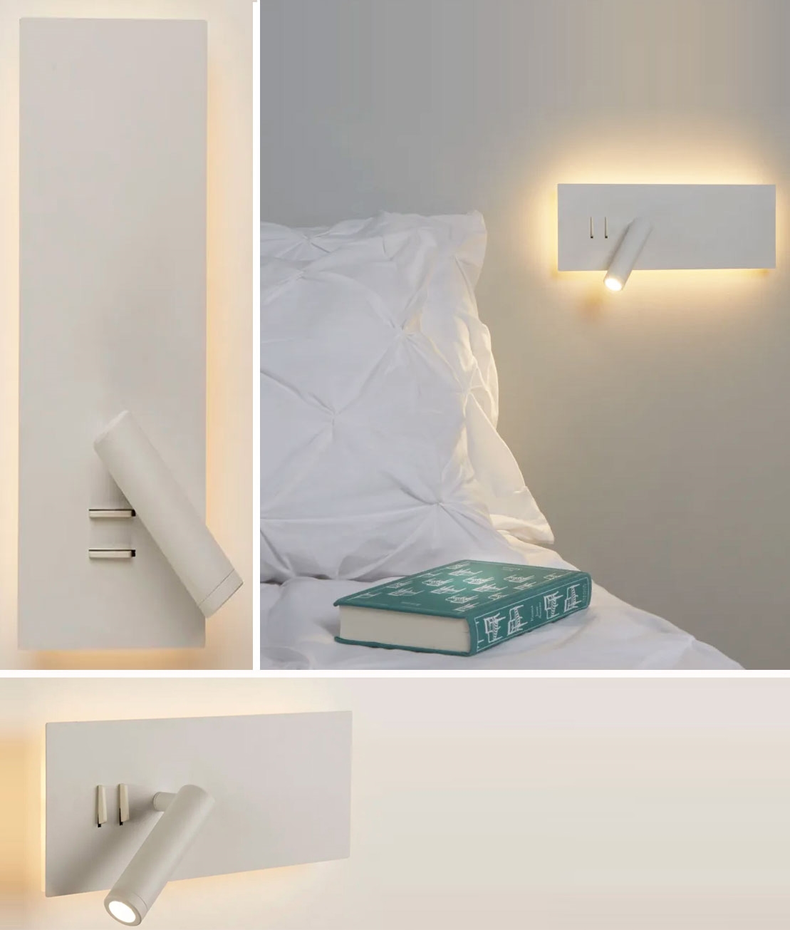 White LED Backlit Rectangular Bedside Wall Light with Adustable Reading ...