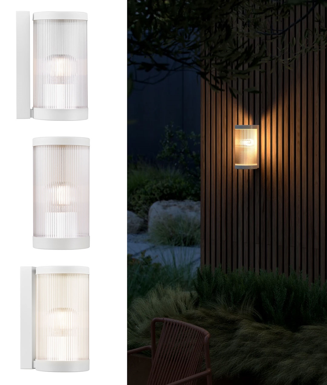 IP54 Reeded Glass Outdoor Modern Style Wall Light