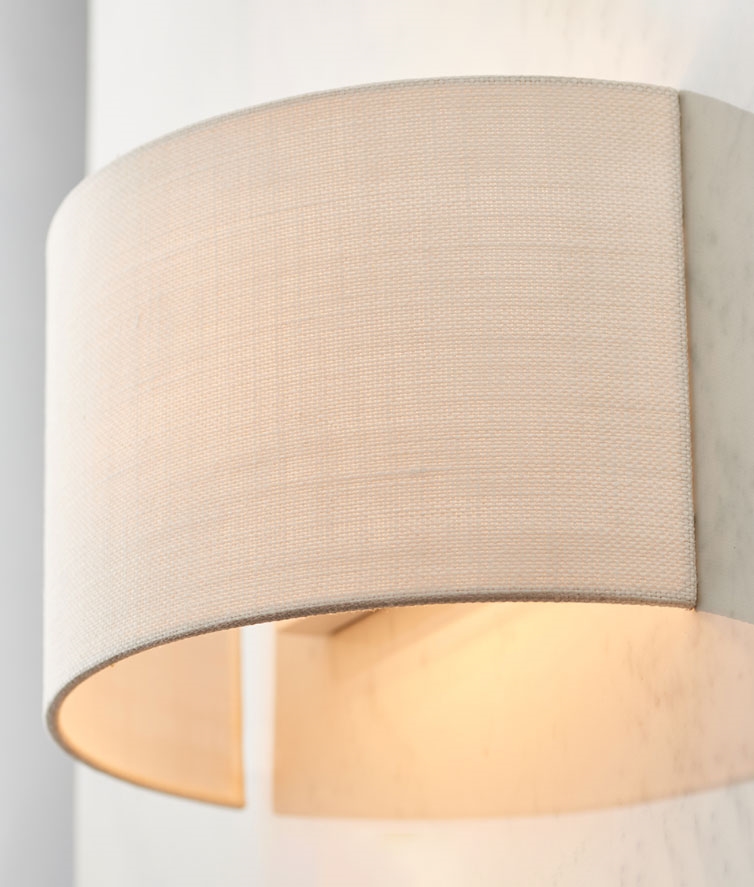 Linen Semi-Circular Flush Wall Light - Natural or White - Dimmable