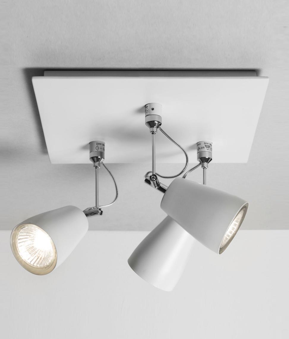 Square Ceiling Spotplate With 3 Adjustable Spotlights in White with ...