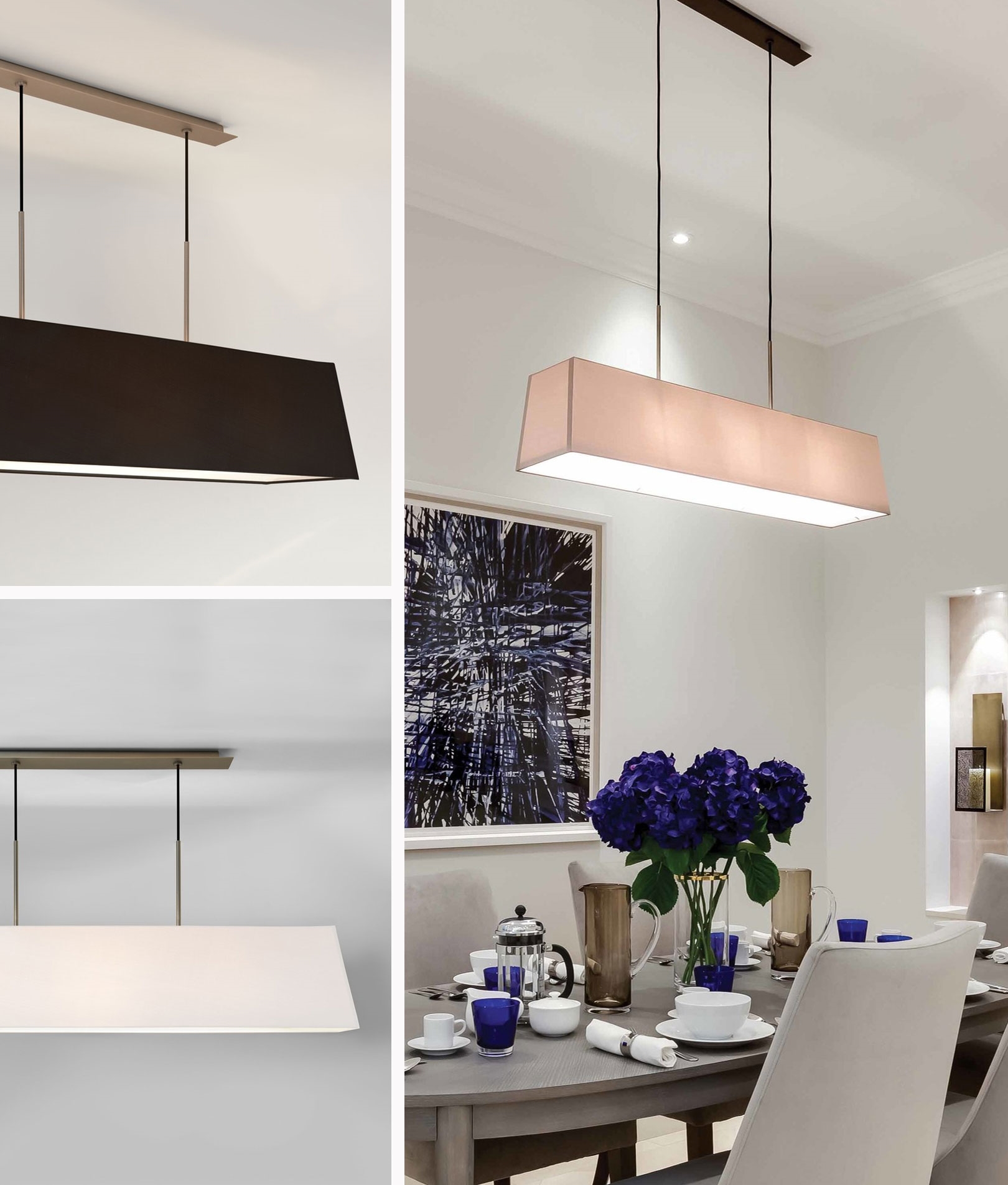 Contemporary Stylish Wide 3-Light Box Shade Pendant - Twin Drop - Great ...