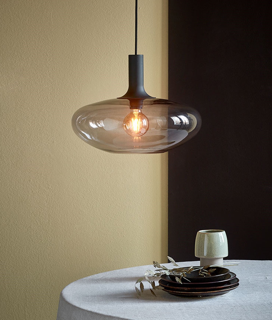 Organic Design Smoked Glass Pendants - 3 Styles with Black Flex