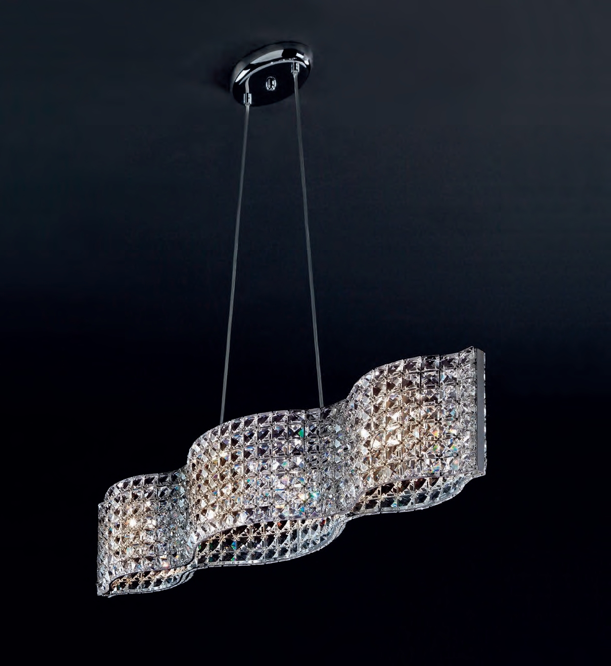 A wide faceted crystal pendant light perfect for dining room tables or ...